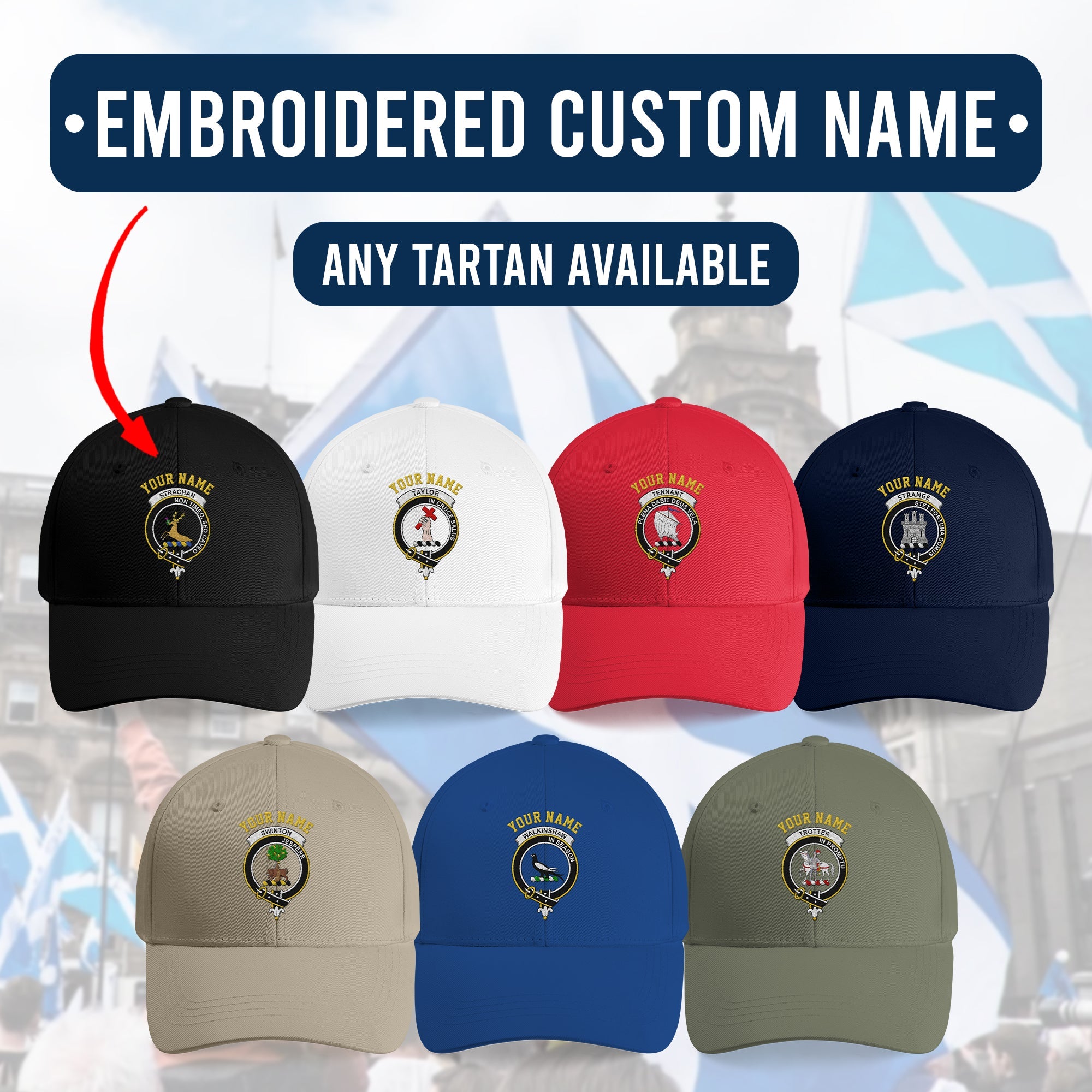 Custom Embroidered Tartan Baseball Caps | Personalized Clan Hats ...